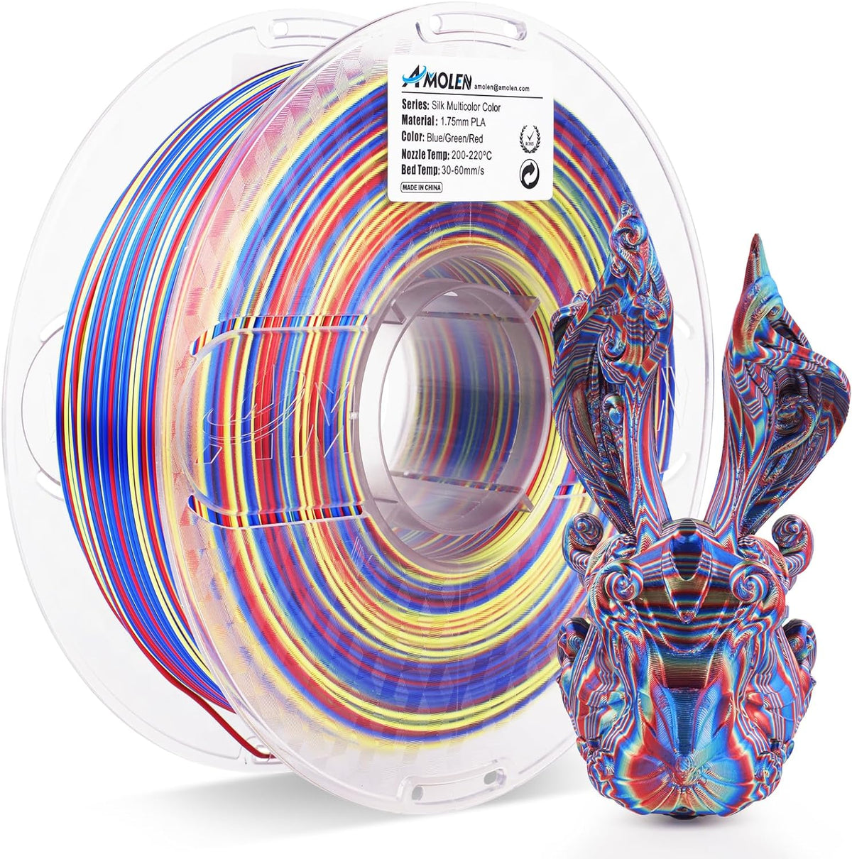 Fast Color Change Silk PLA 1.75mm | Silk Spiral Multicolor Filament